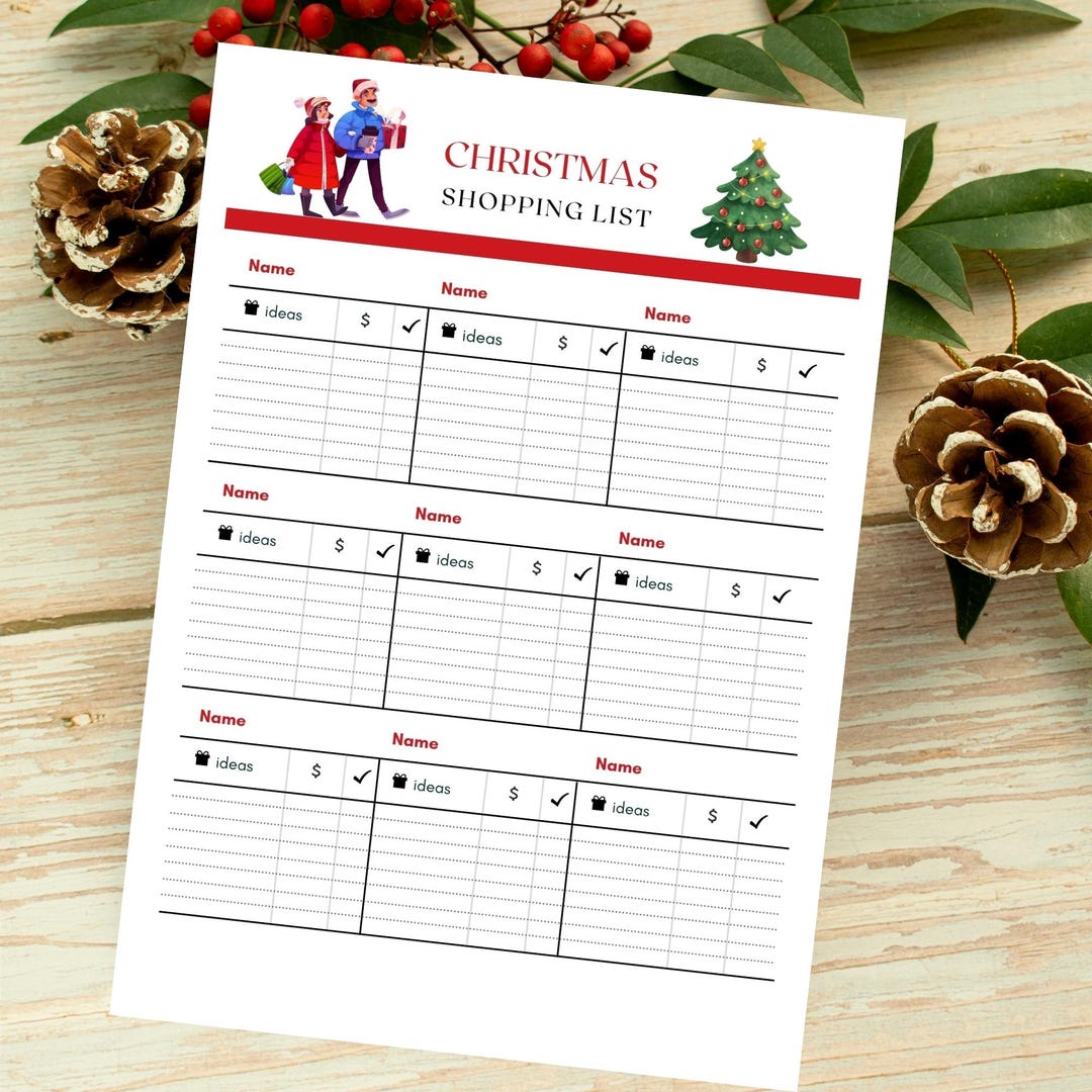 Christmas Shopping List-christmas Budget Planner-holiday Expense ...