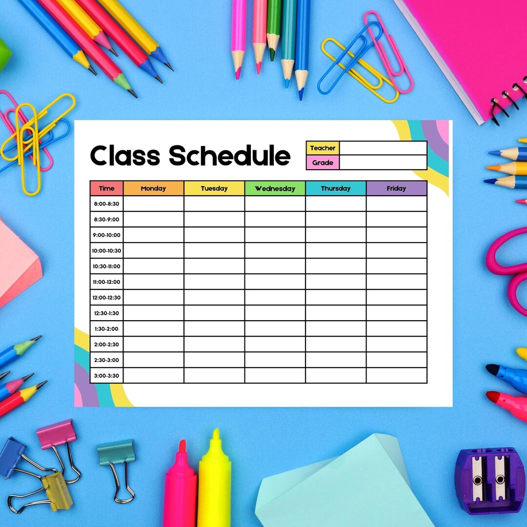 Study Schedule-time Blocking-classroom Schedule Chart-school Timetable ...