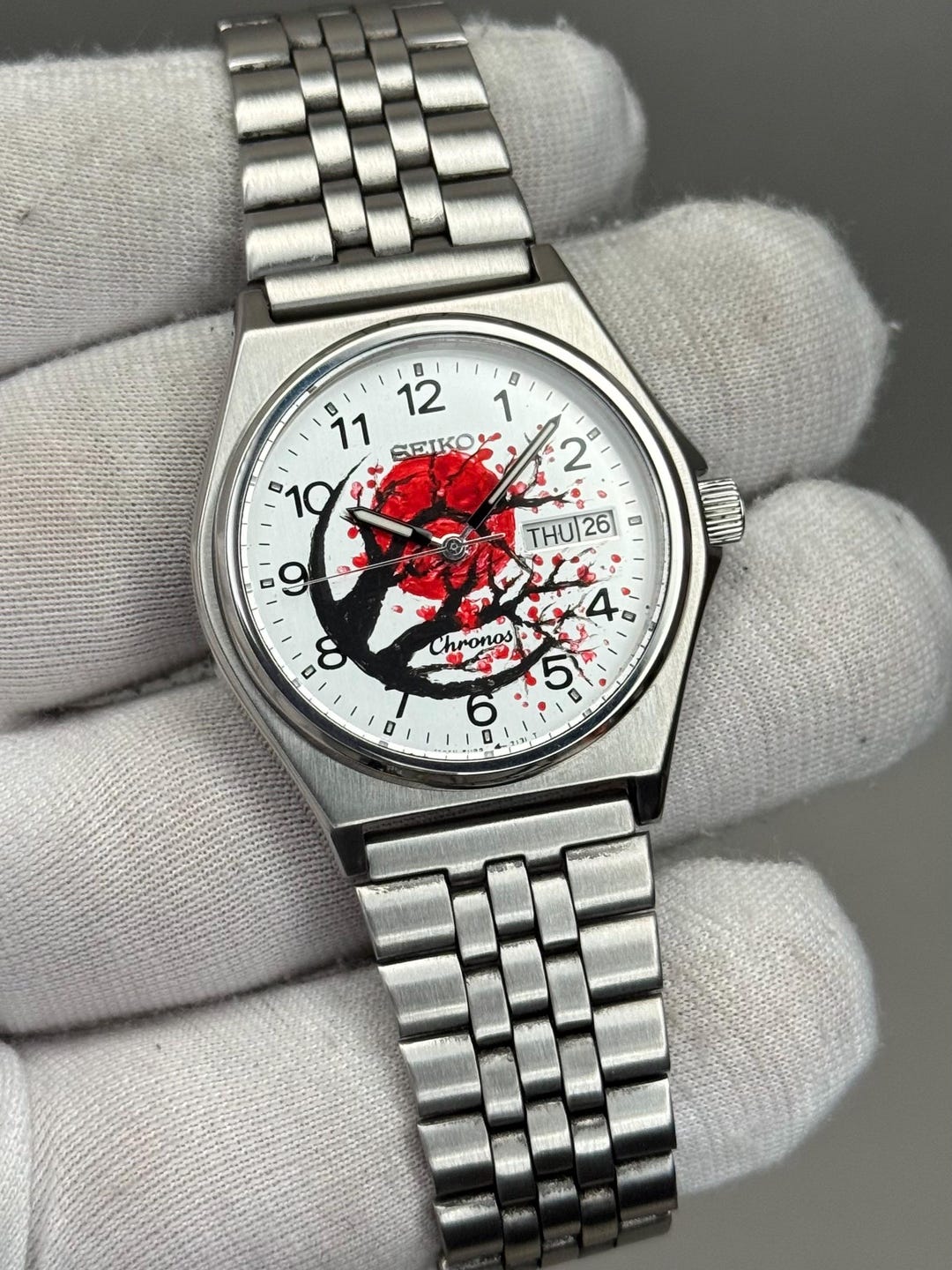 Vintage Seiko Chronos 5H23-7060 Japanese Sunset Hand-painted Watch ...