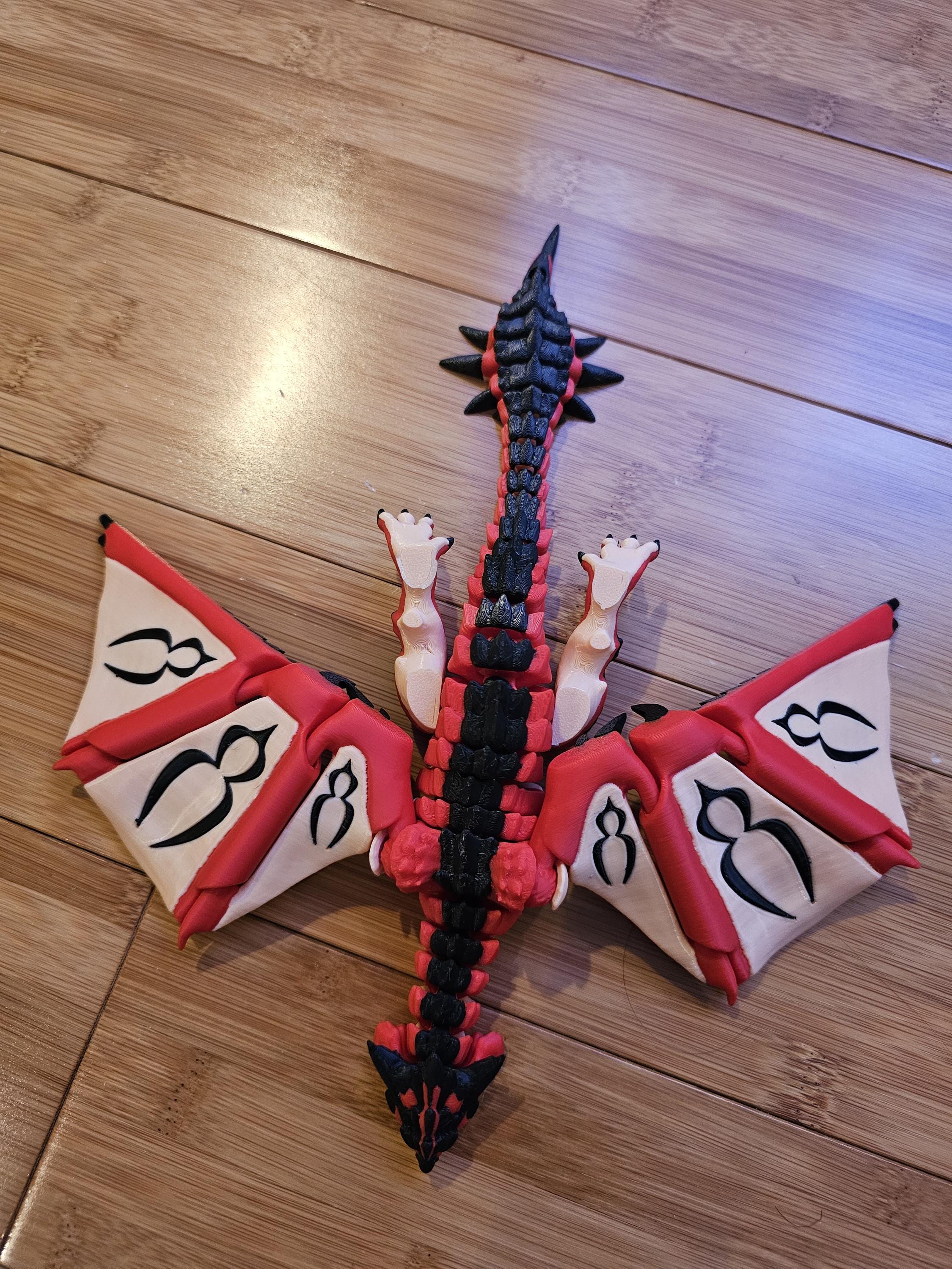 Rathalos Articulated 3D Print - Monster Hunter Inspired - Red and Blue ...