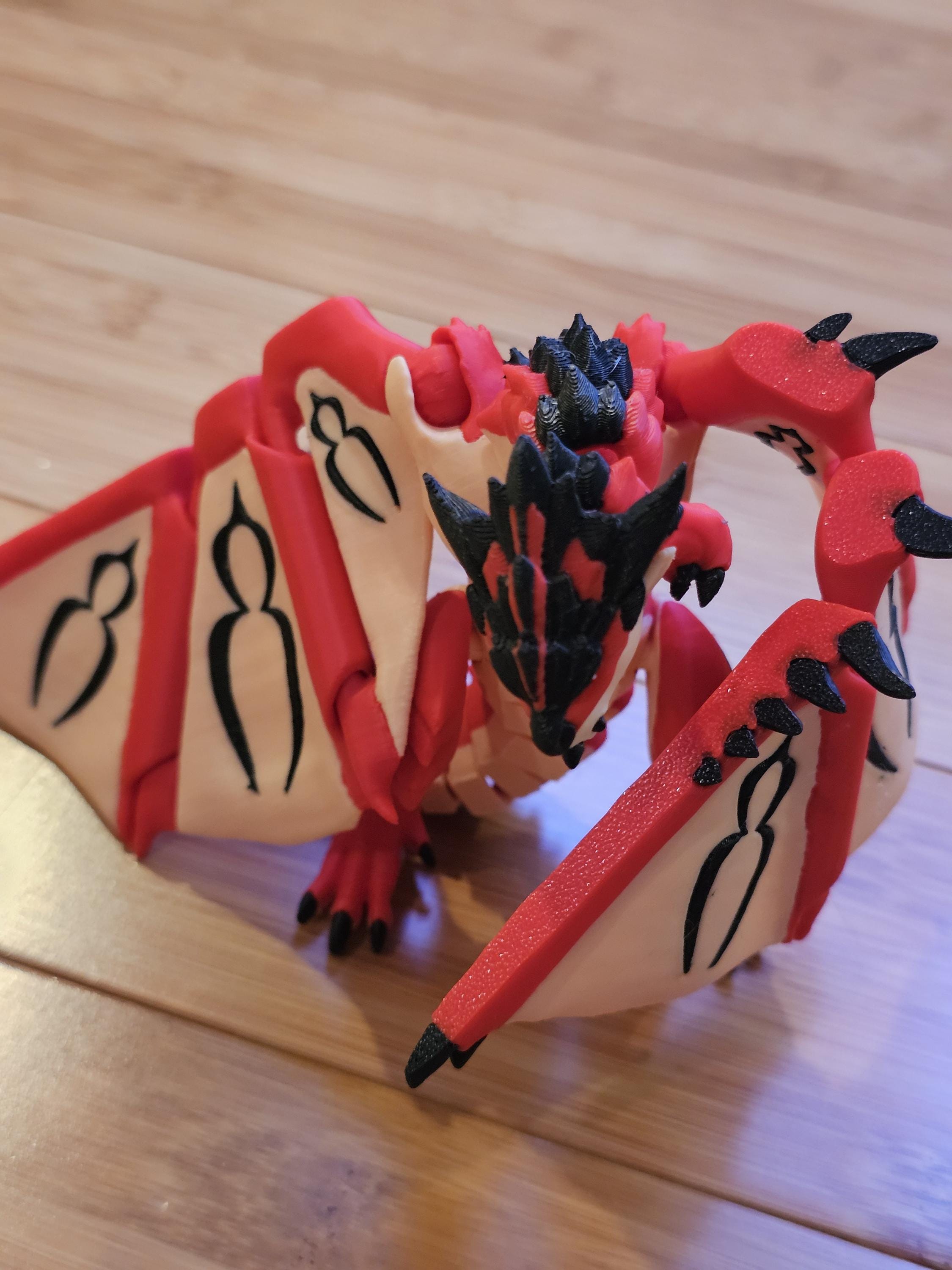 Rathalos Articulated 3D Print - Monster Hunter Inspired - Red and Blue ...