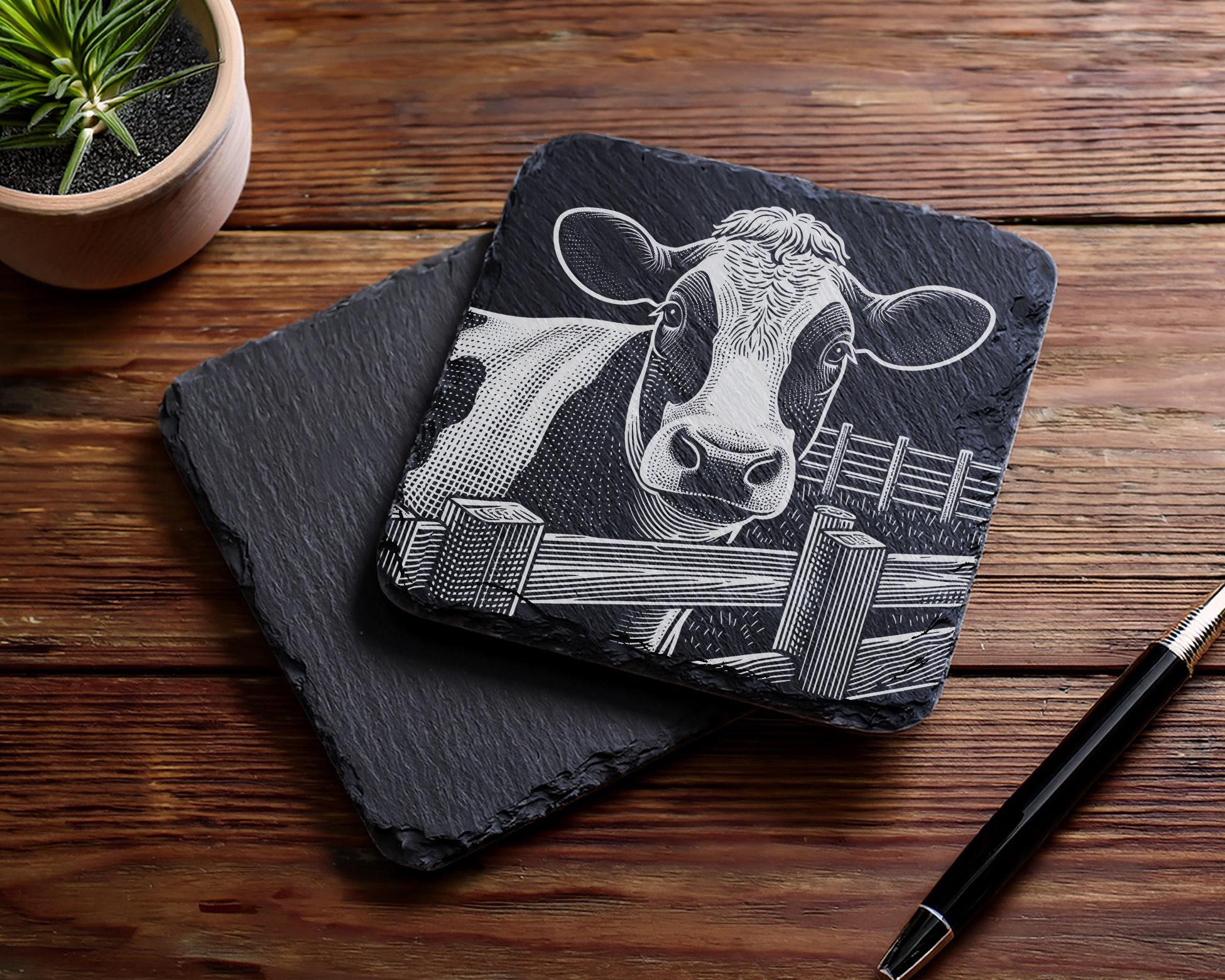 8 Cow Slate Laser Coaster Files, PNG Laser Engrave, Glowforge Xtool ...