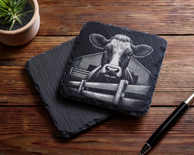 8 Cow Slate Laser Coaster Files, PNG Laser Engrave, Glowforge Xtool ...