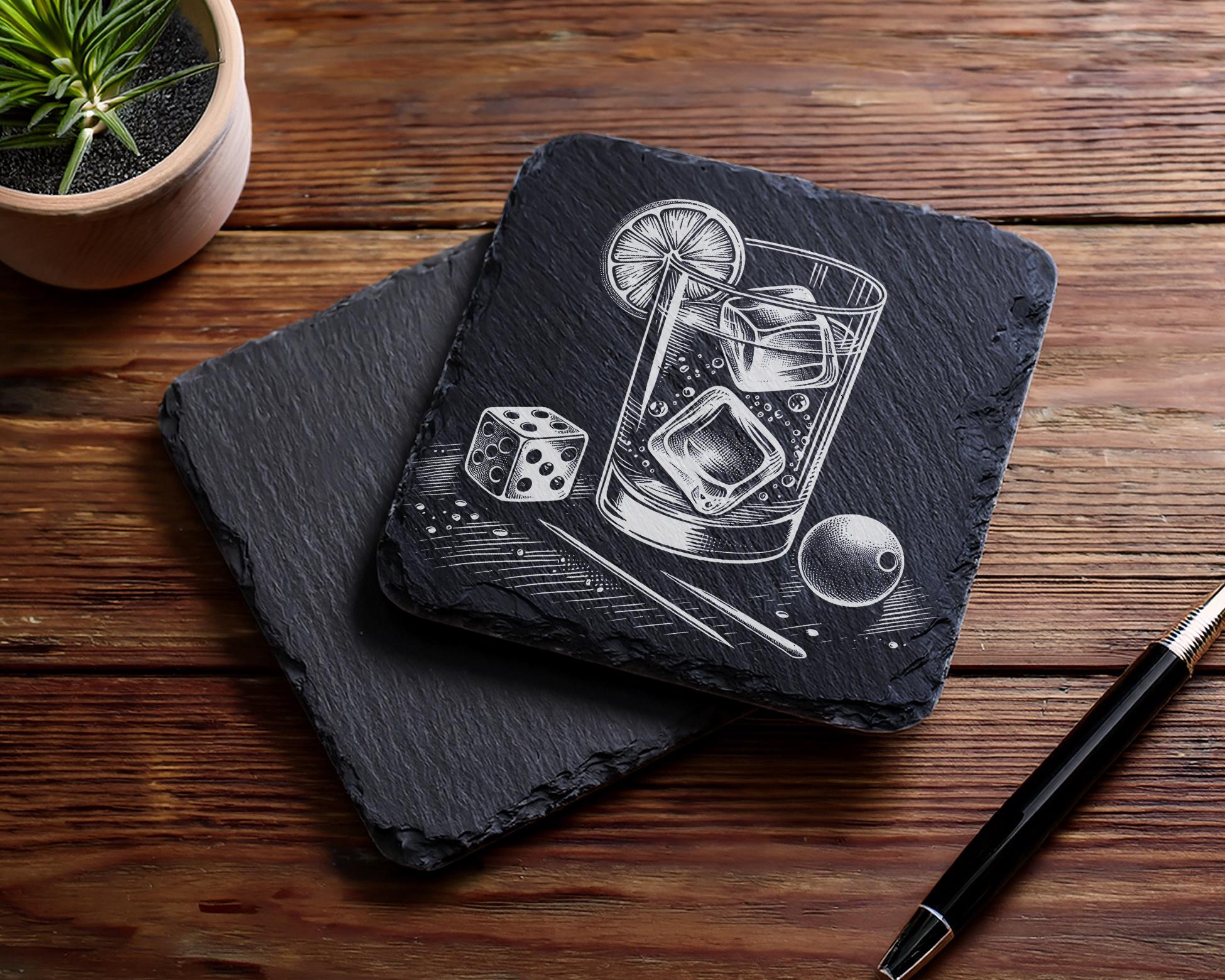 Whiskey Glasses Slate Laser Coaster Files, Laser Engraved PNG Files ...