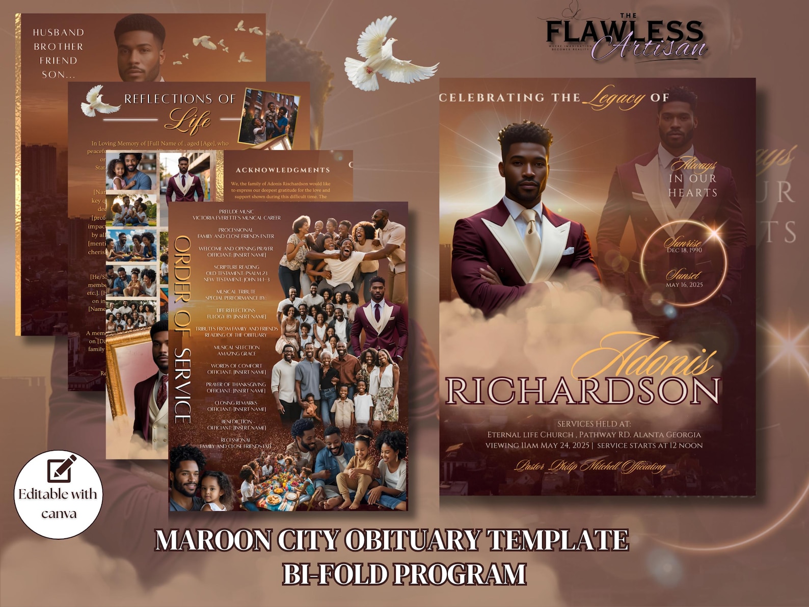 Maroon City Funeral Program Template | Memorial Program | 8pages ...