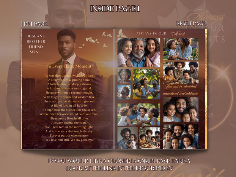 Maroon City Funeral Program Template | 8-page Canva Layout (digital ...