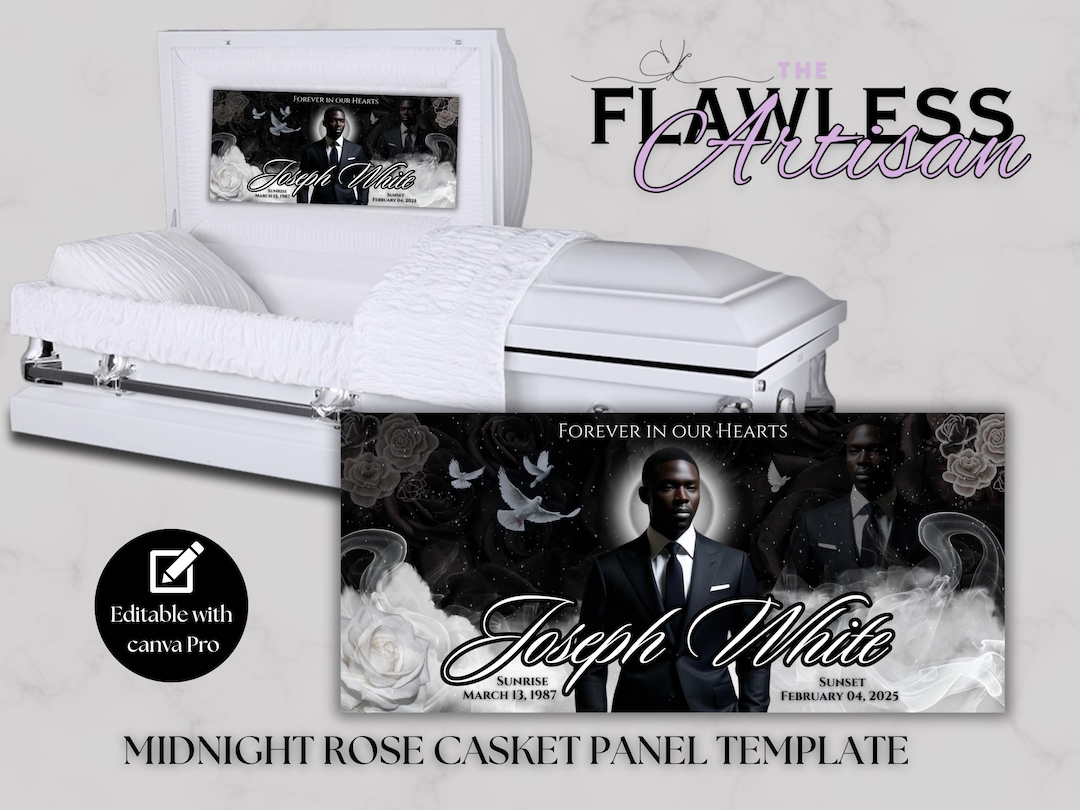 Midnight Rose Funeral Casket Panel Template | Editable Memorial Insert ...