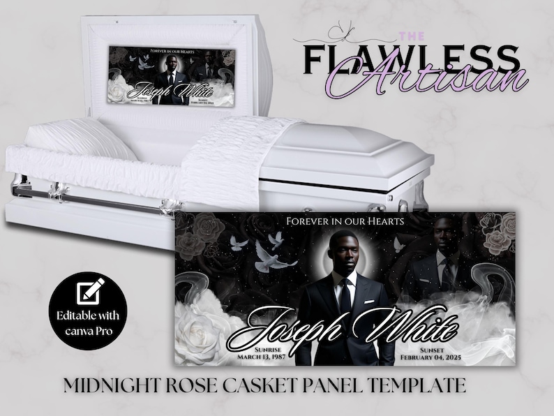 Midnight Rose Funeral Casket Panel | Canva Template | 31 X 14 Inchs ...