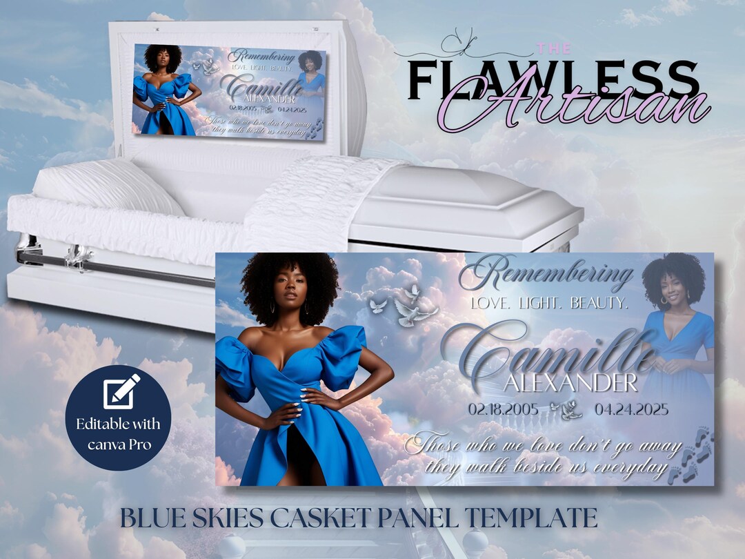 Blue Skies Funeral Casket Panel Template | Memorial Insert (canva Pro ...