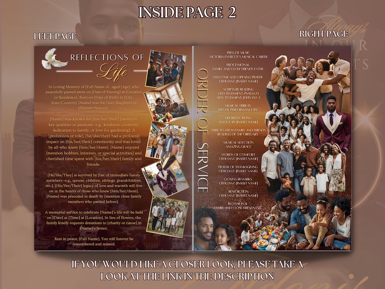 Maroon City Funeral Program Template | 8-page Canva Layout (digital ...