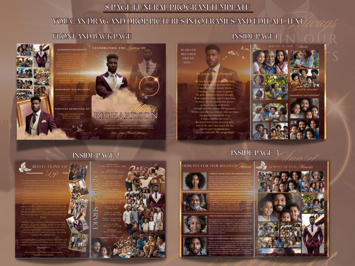 Maroon City Funeral Program Template | Memorial Program | 8pages ...