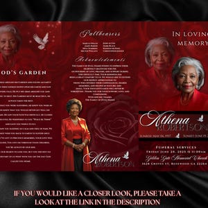 Red Rose Funeral Program Template: Tri-fold Memorial (canva Digital ...