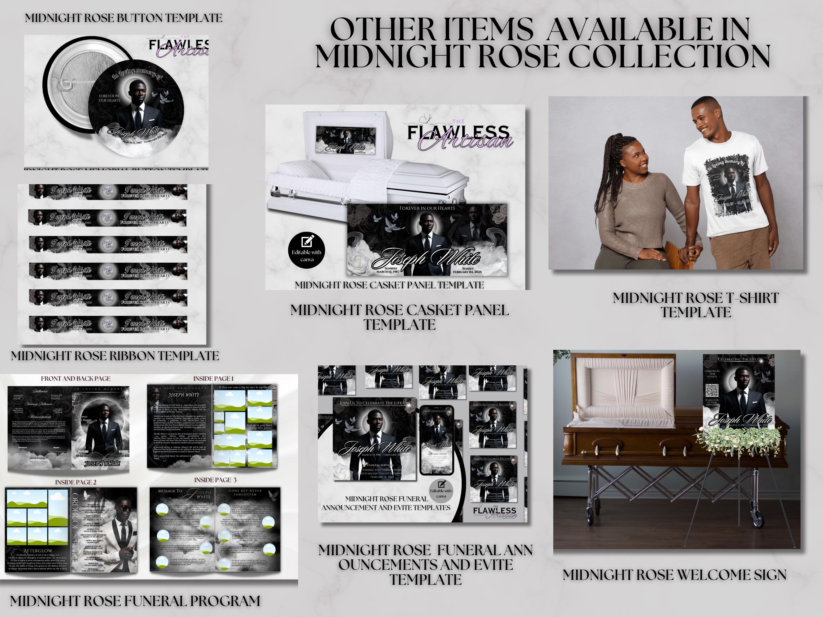 Midnight Rose Funeral Casket Panel | Canva Template | 31 X 14 Inchs ...