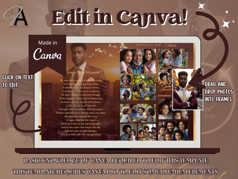 Maroon City Funeral Program Template | 8-page Canva Layout (digital ...