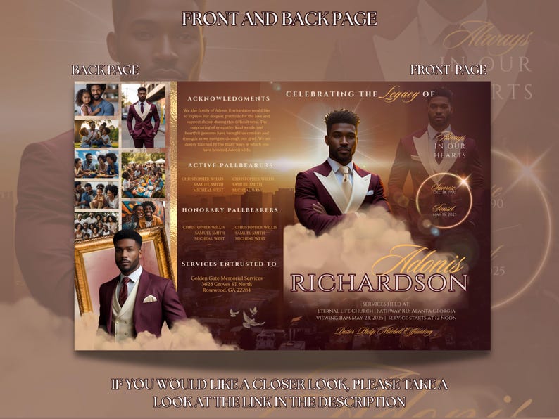 Maroon City Funeral Program Template | Memorial Program | 8pages ...