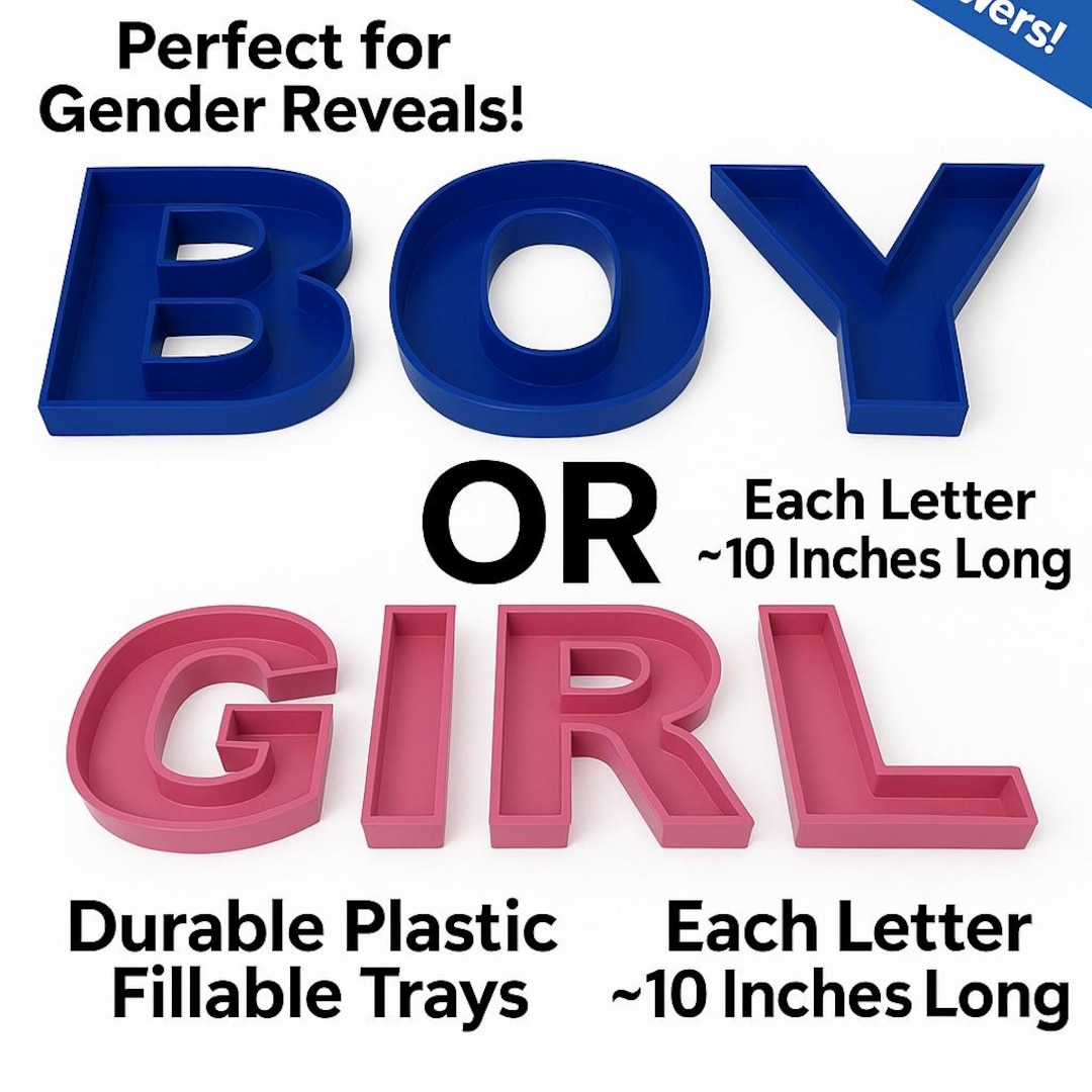 Gender Reveal Trays – 10 Inch Fillable Letters – Blue or Pink Baby ...