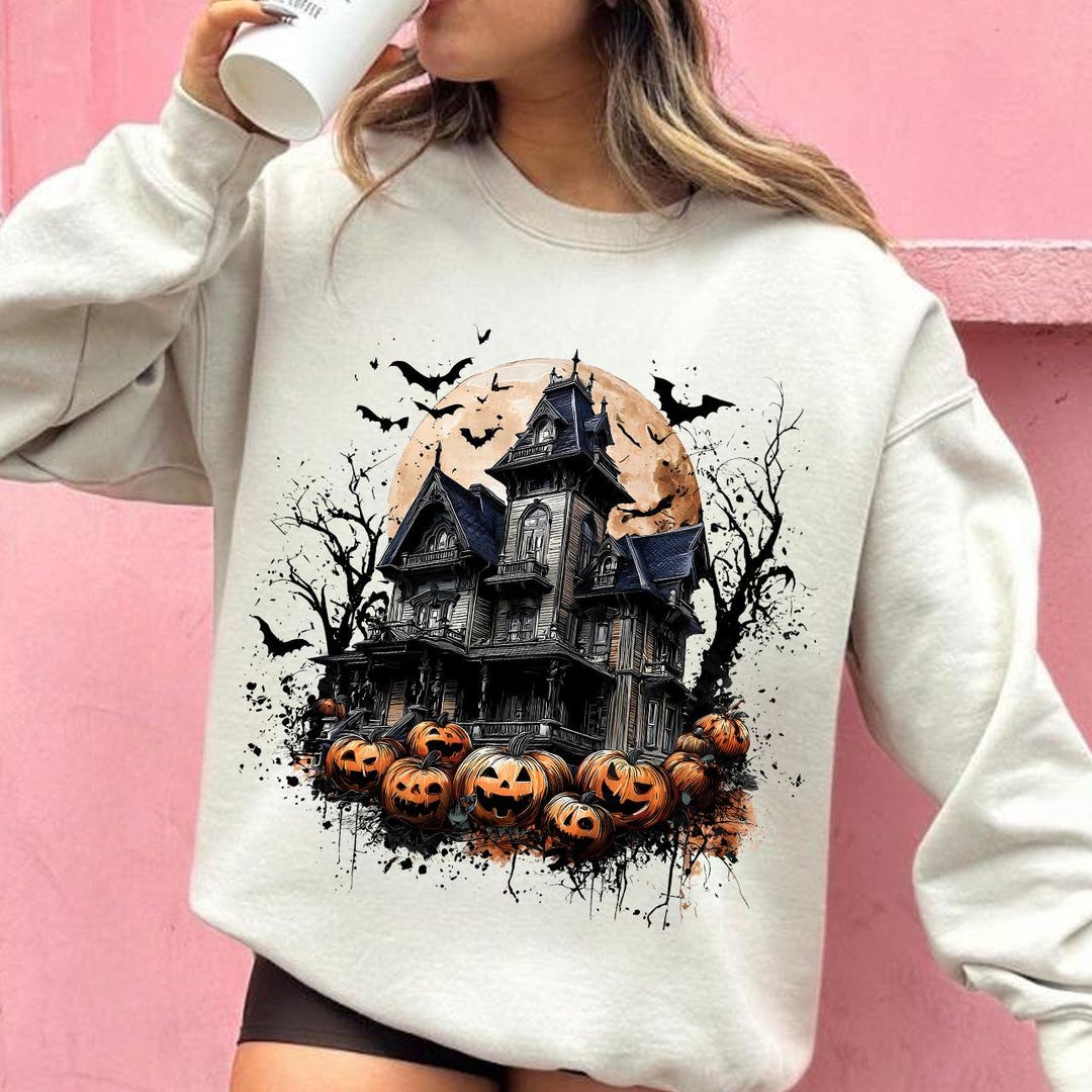 Vintage Halloween Haunted House Scene PNG (digital Download) - Etsy