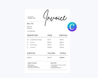 Invoice Template, Editable Client Invoice, Small Business Billing Form ...