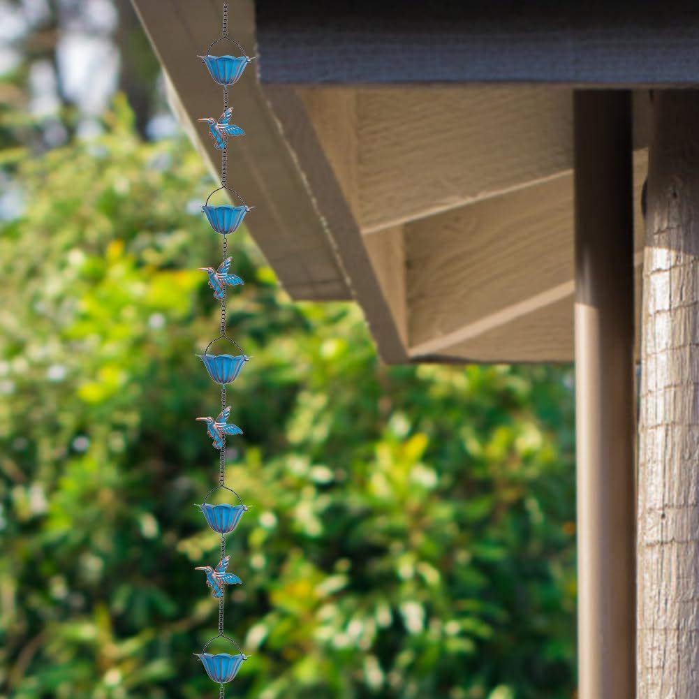 Hummingbird Rain Chain: Antique Blue Metal Garden Downspout (2.4M) - Etsy