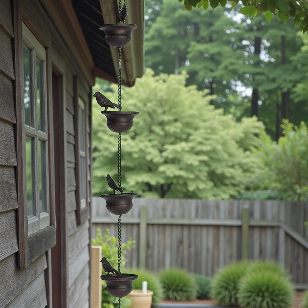 Metal Bird Rain Chain – Bronze & Black Garden Ornament - Etsy