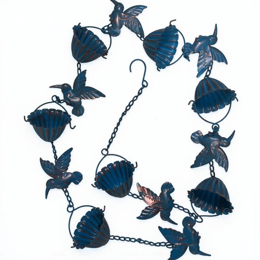 Hummingbird Rain Chain: Antique Blue Metal Garden Downspout (2.4M) - Etsy