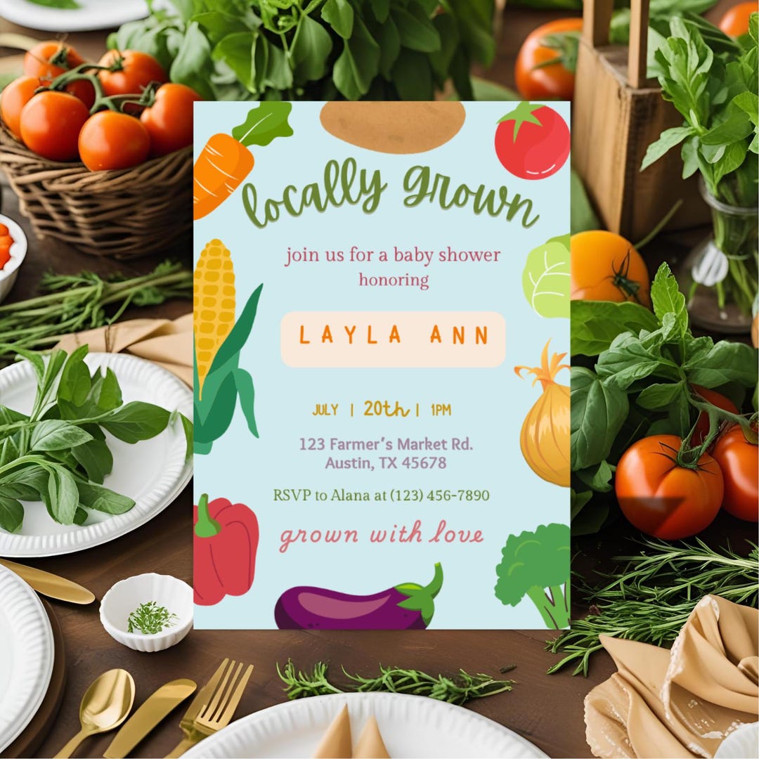 Locally Grown Baby Shower Invitation Template - Etsy
