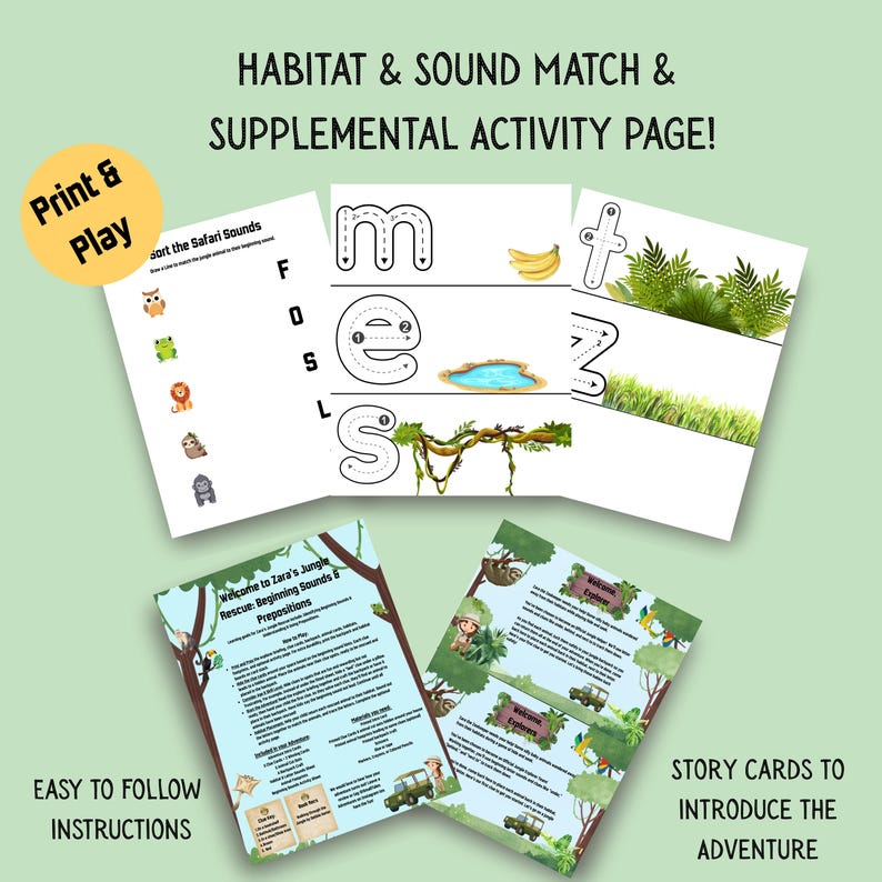 Phonics Game for Preschool | Jungle Literacy Printable | Beginning ...