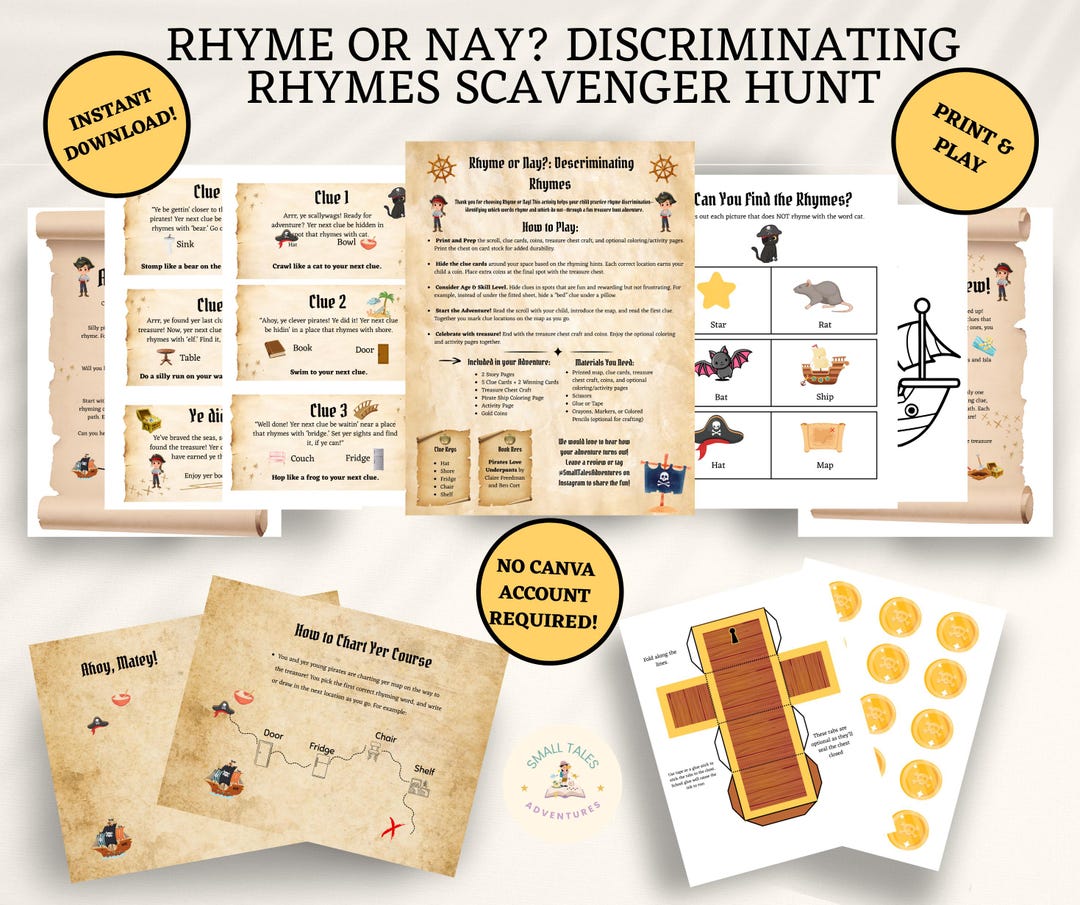 Pirate Rhyming Scavenger Hunt | Pick the Real Rhyme Game | Preschool ...