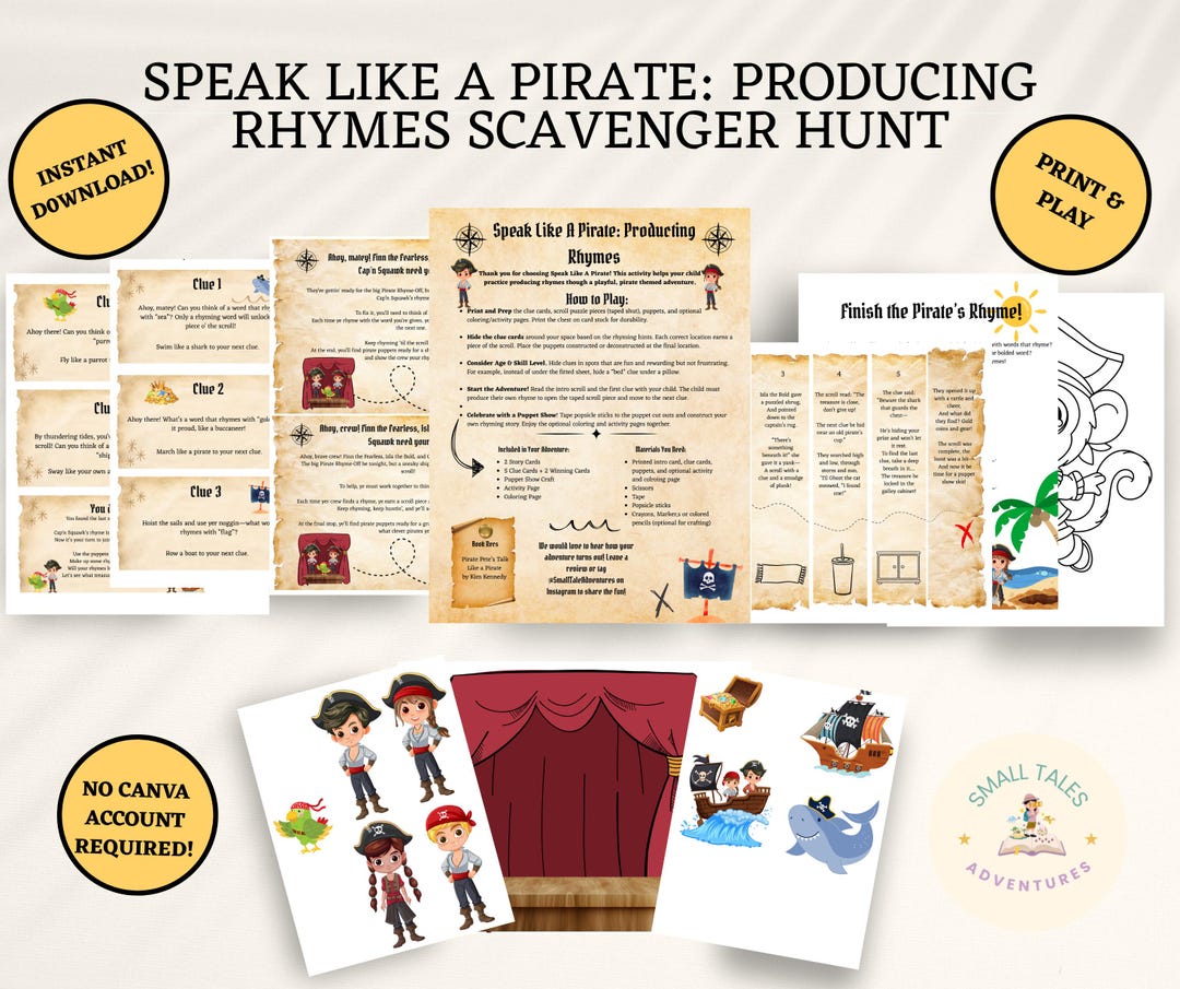 Pirate Rhyming Game | Rhyme Production Scavenger Hunt | Create Your Own ...