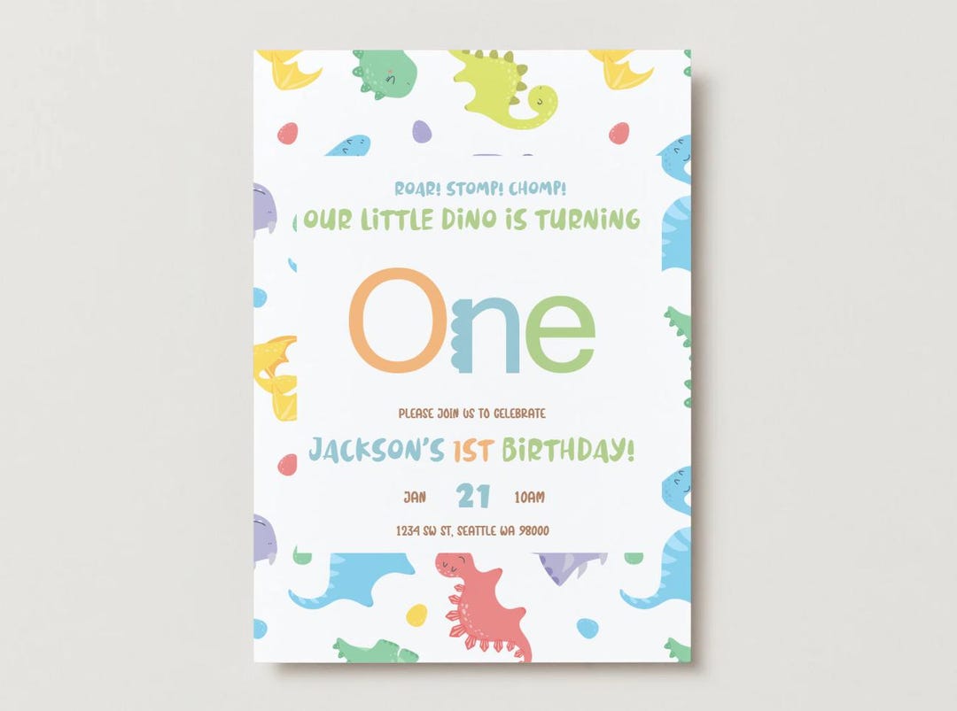 Oneasaurus First Birthday Invitation | Editable Canva Template | Dino ...