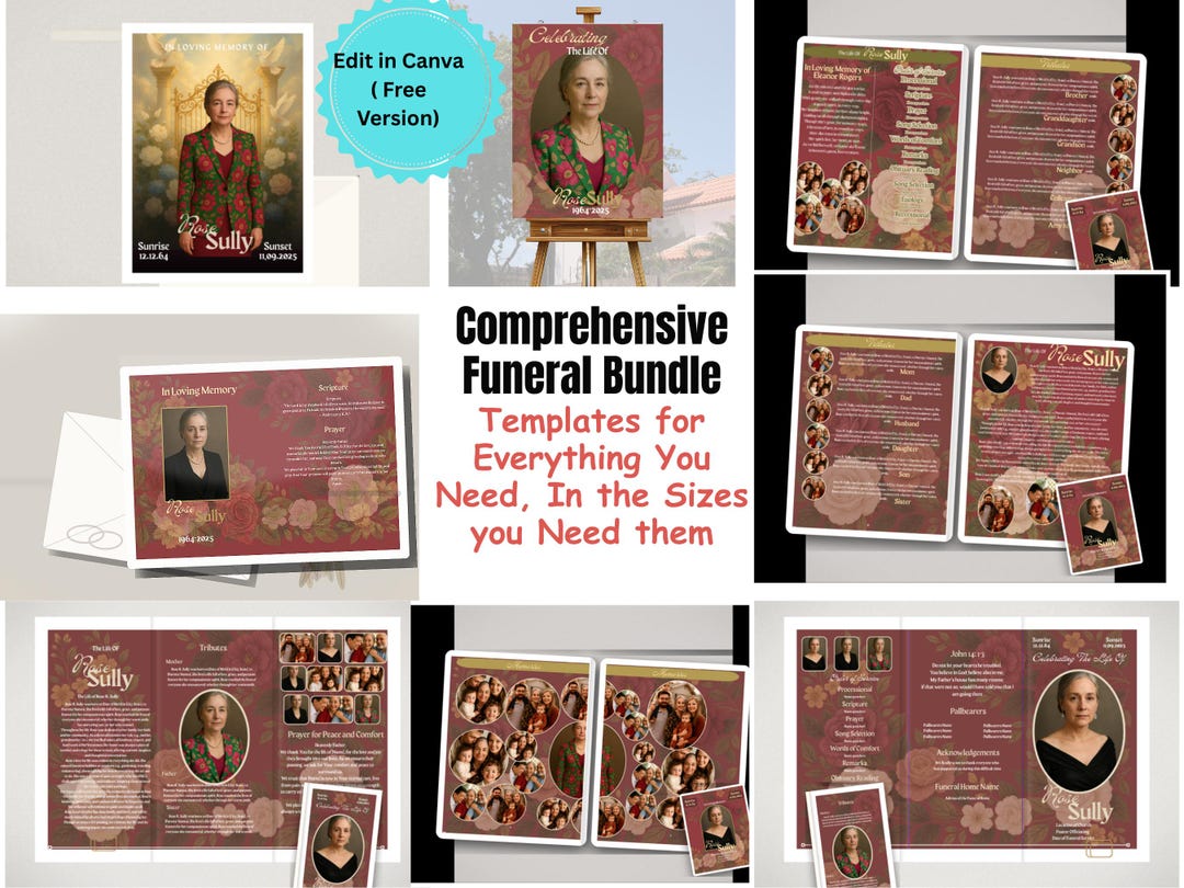 Editable Funeral Program Template Bundle, Memorial Service Canva Set - Etsy