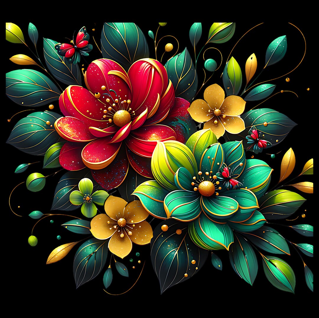 Vibrant Floral Clipart: Bold Flower Pngs for Sublimation (digital ...