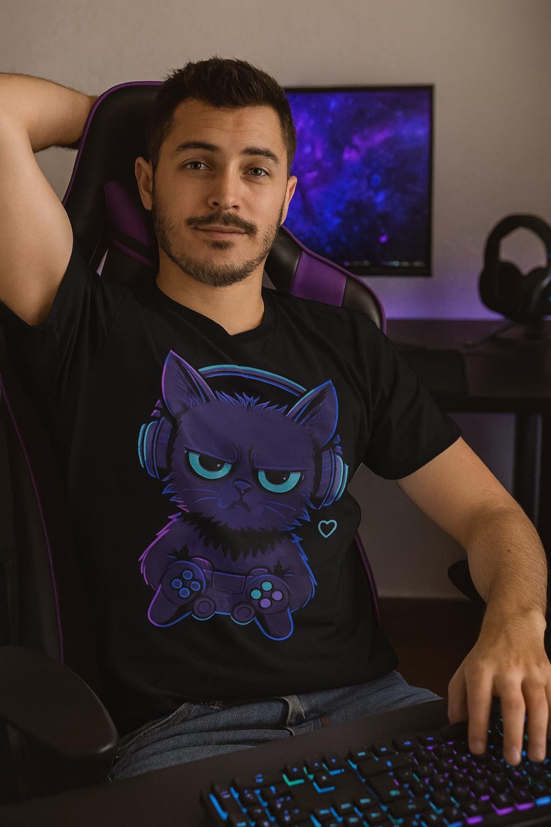 Neon Gamer Cat T-shirt: Funny Grumpy Cat Gaming Tee - Etsy
