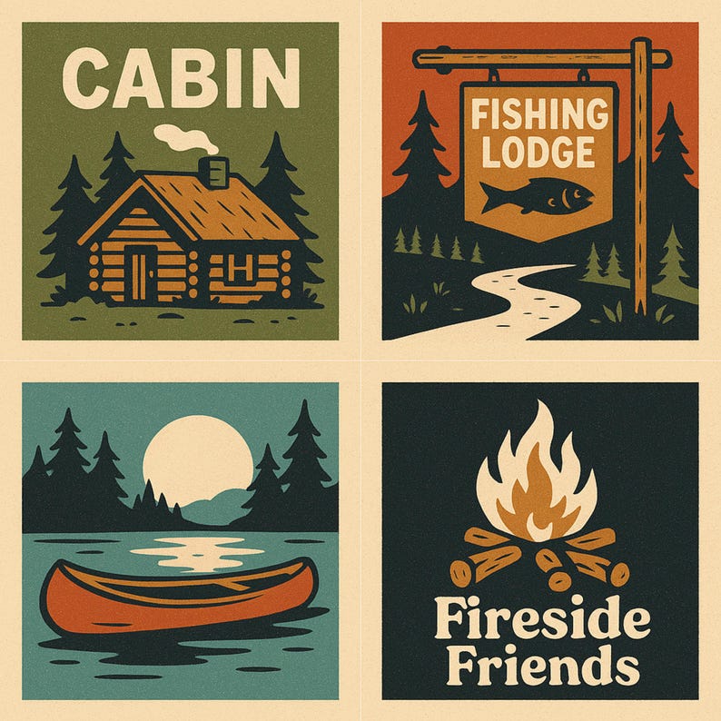 Retro Cabin Clipart: Rustic Camping PNG Graphics (digital Download ...