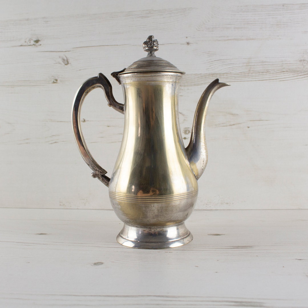Vintage Silver Plated Tall Tea Pot Coffee - Lidded Serving Kitchenware ...