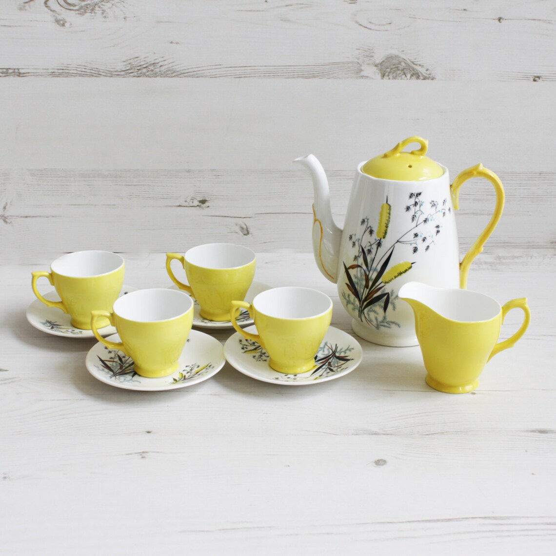 Vintage Teacup Set - Windsor Yellow Floral Cup Saucer Creamer ...