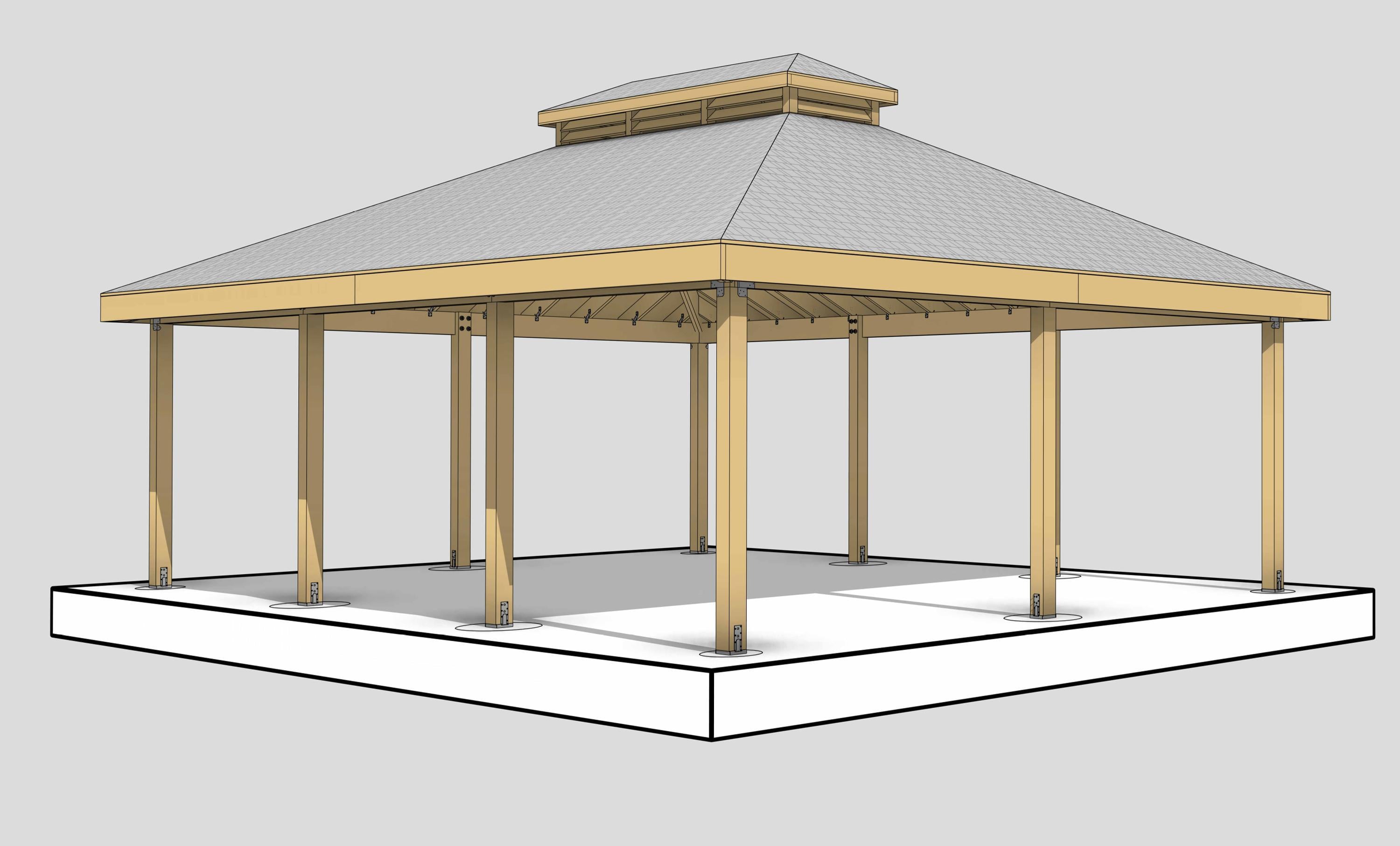 28x20 Pavilion Plans, Hip Roof Gazebo Plans, Pergola Alternative ...
