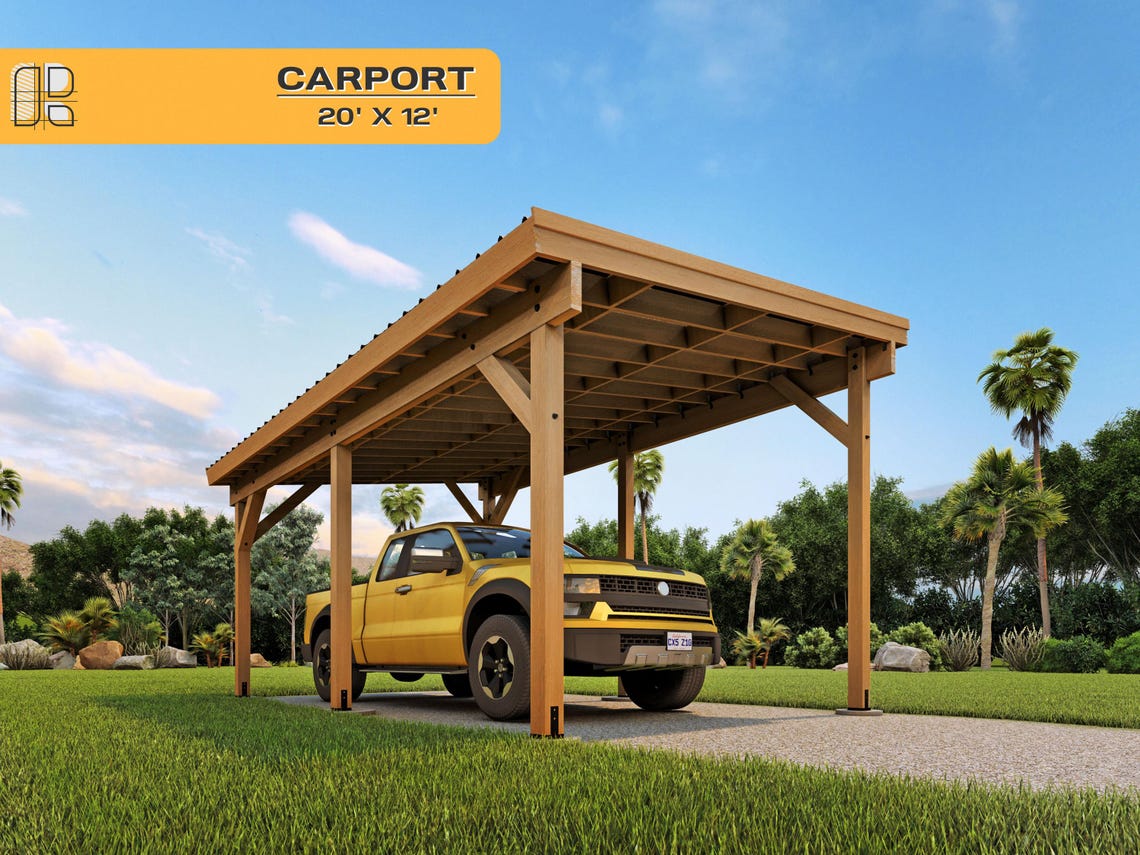 DIY Minimalist Carport Plan (12x20ft) Wooden Car Garage Permit-ready ...
