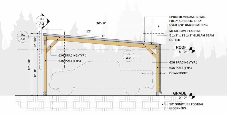 Modern 2-car Carport Plans | 20x20 Glulam Beam Design (PDF) - Etsy