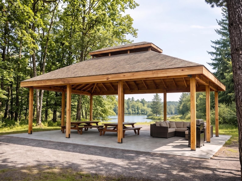 28x20 Pavilion Plans, Hip Roof Gazebo Plans, Pergola Alternative ...