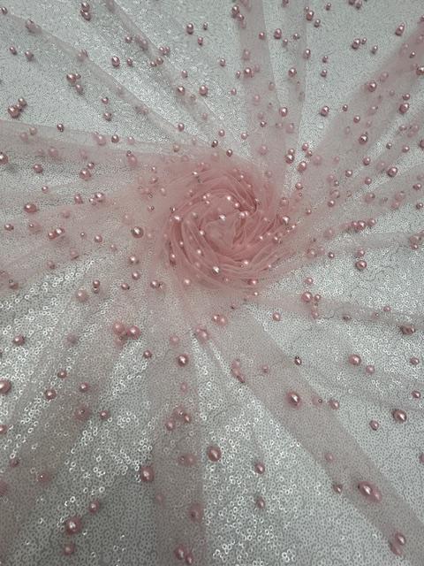 Pearl Tulle Fabric by the Yard, Soft Tulle Mesh With Scattered Pearls ...