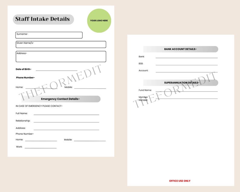 Staff Intake Form | Editable PDF | CANVA Editable | Employee Onboarding ...