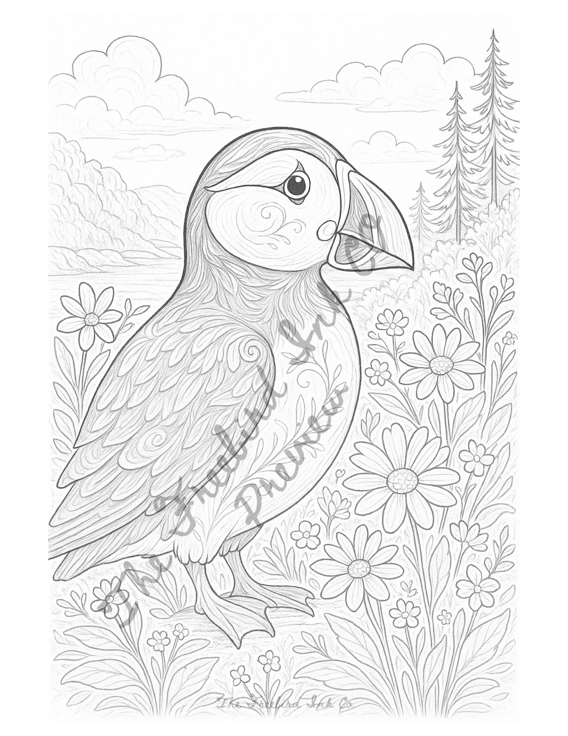Atlantic Puffin Coastal Coloring Page – Boho Wildlife Line Art for ...