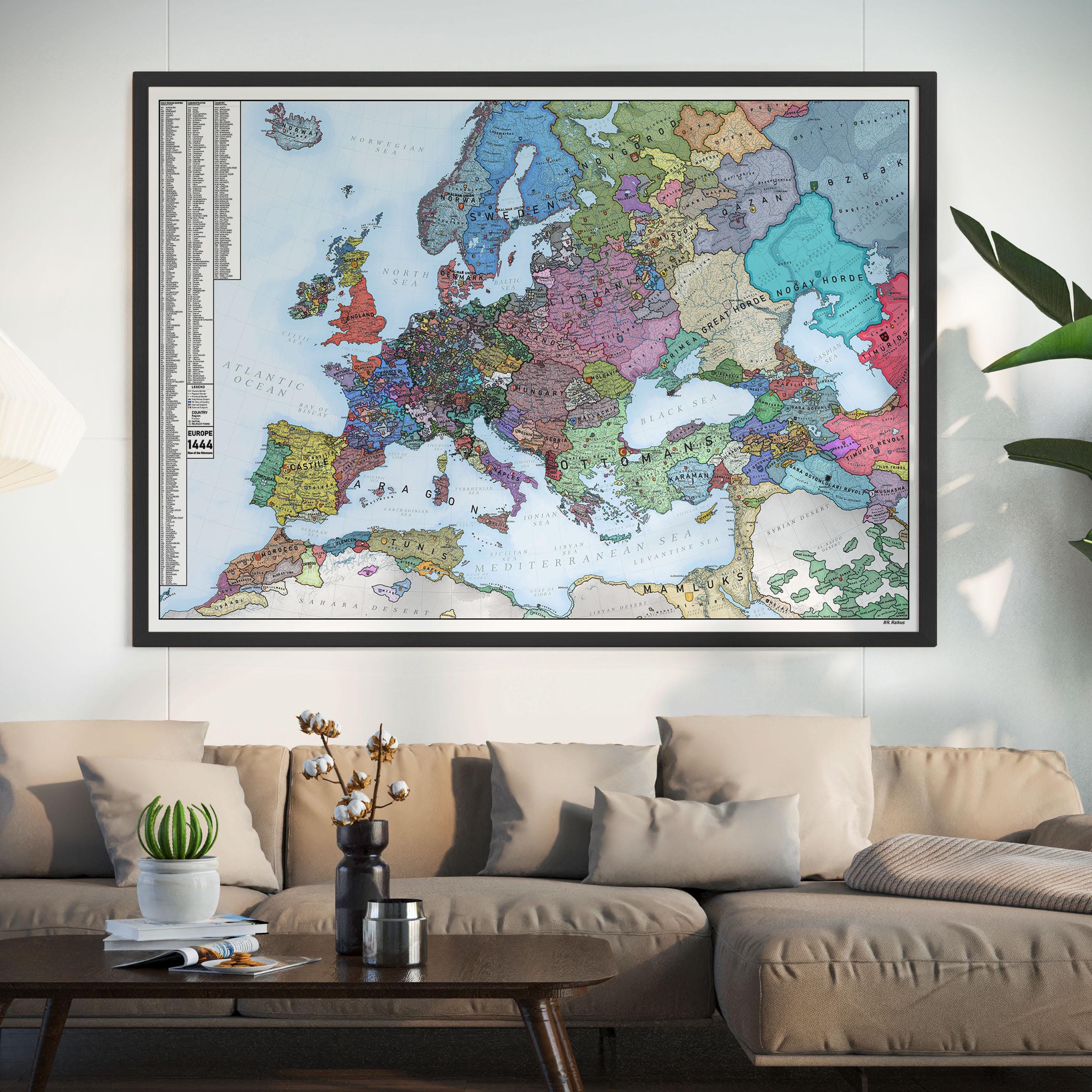 Europe 1444 Historical Map: Handmade Canvas Wall Art - Etsy