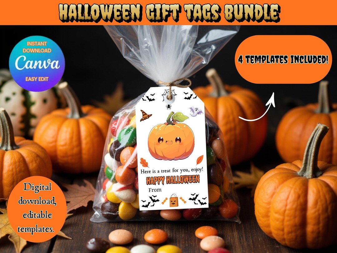 Editable Halloween Gift Tags: Printable Treat Bag Labels (digital ...