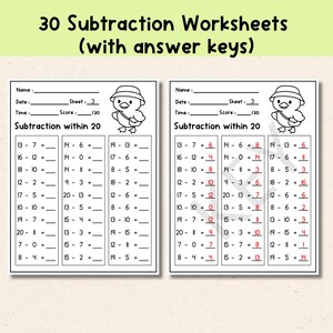 Addition and Subtraction Worksheets Within 20 | Math Drills for Kids ...