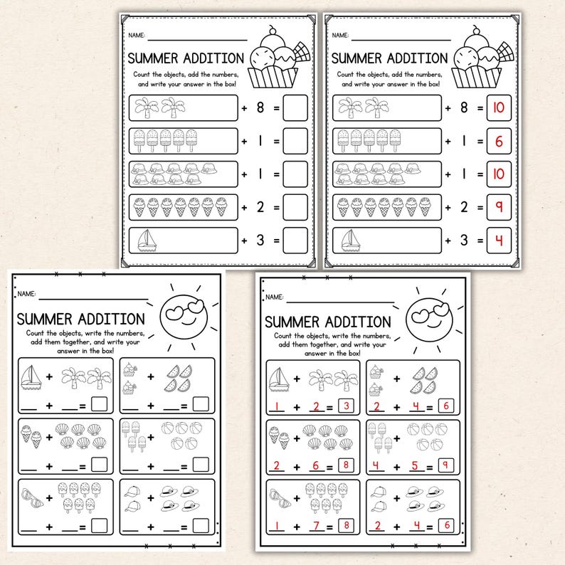 Summer Math Fun | Picture Addition and Subtraction Within 10 ...
