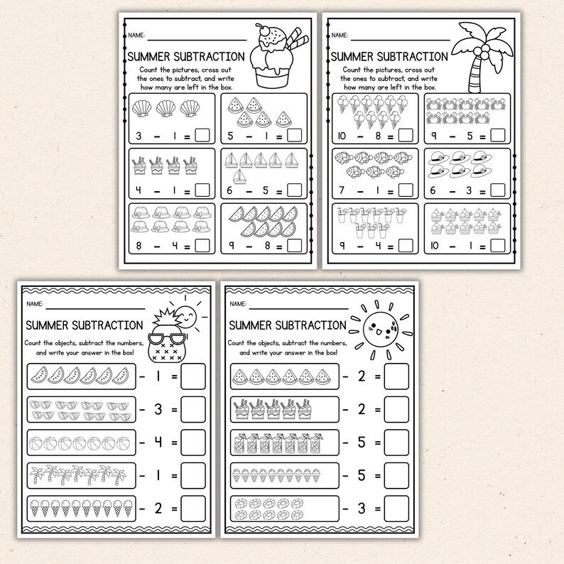 Summer Math Fun | Picture Addition and Subtraction Within 10 ...