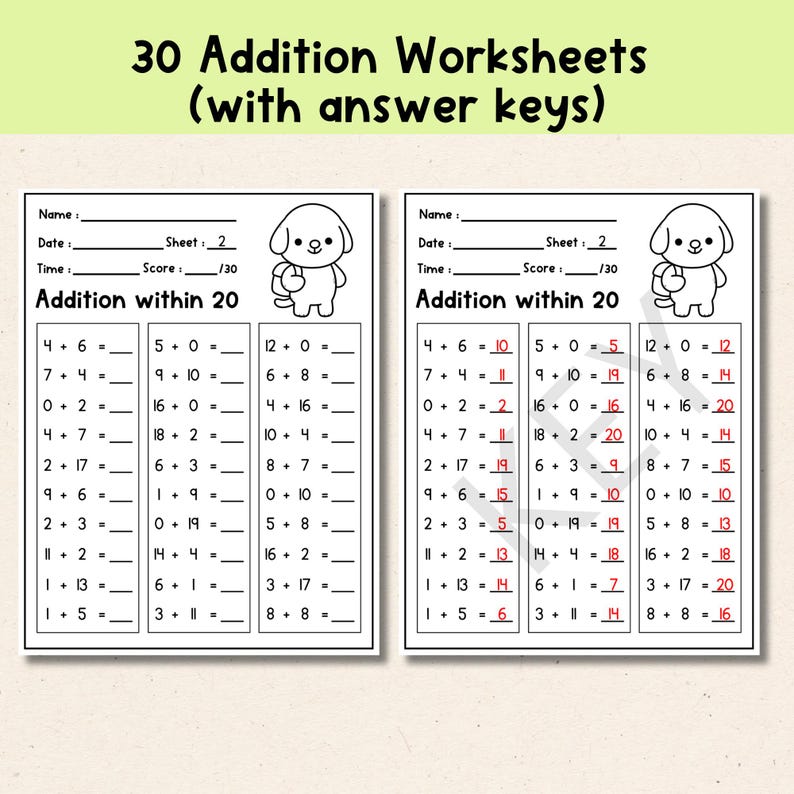 Addition and Subtraction Worksheets Within 20 | Math Drills for Kids ...