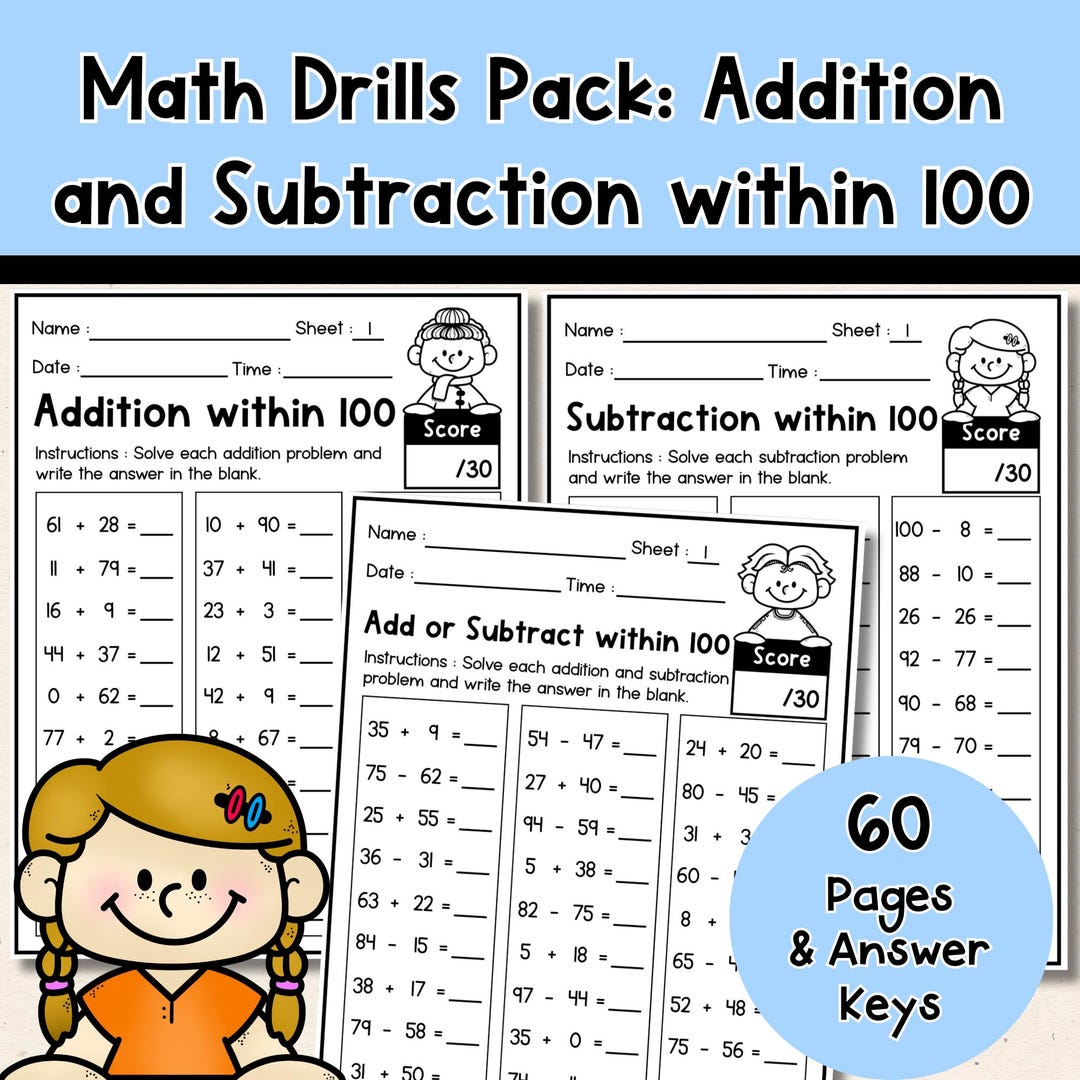 Addition & Subtraction Worksheets: 1st-2nd Grade Math Drills (PDF ...